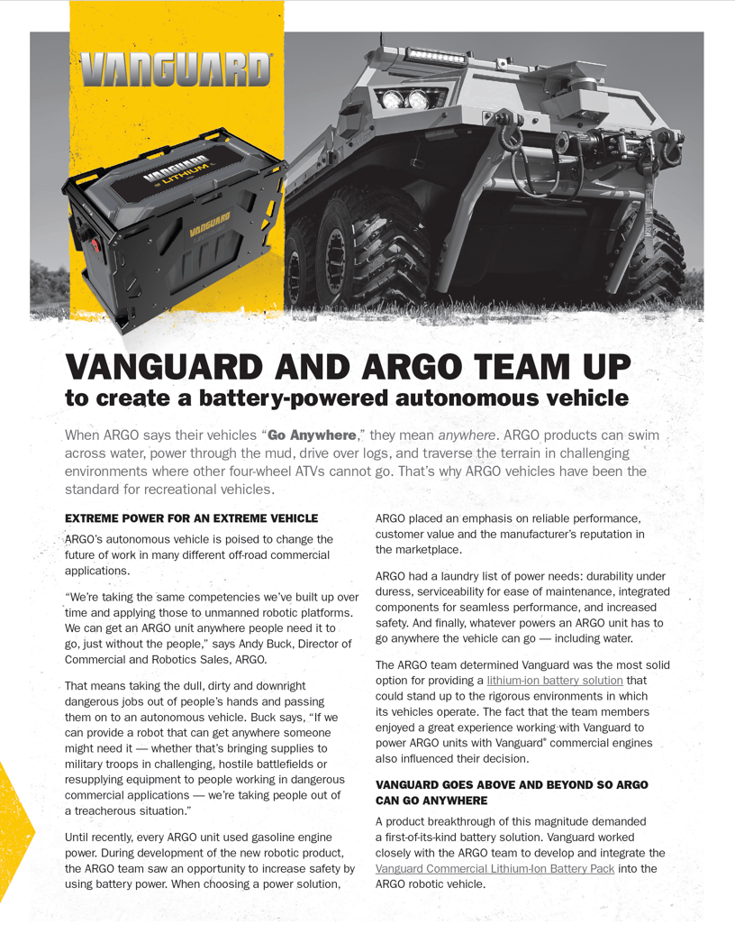 Vanguard and ARGO Team Up to Create a Battery-Powered Autonomous Vehicle
